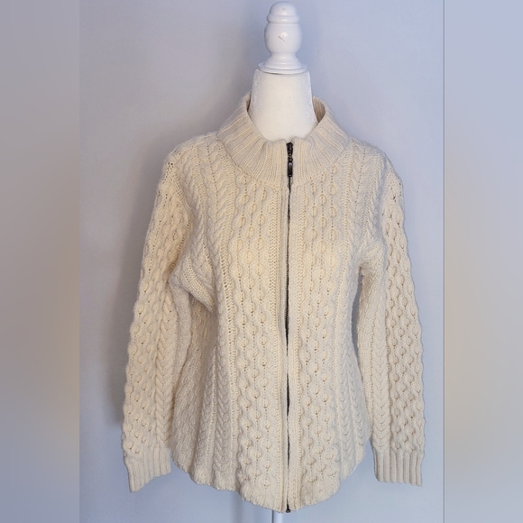 Inis Crafts | Sweaters | Inis Crafts Merino Wool Cable Knit Full Zip ...